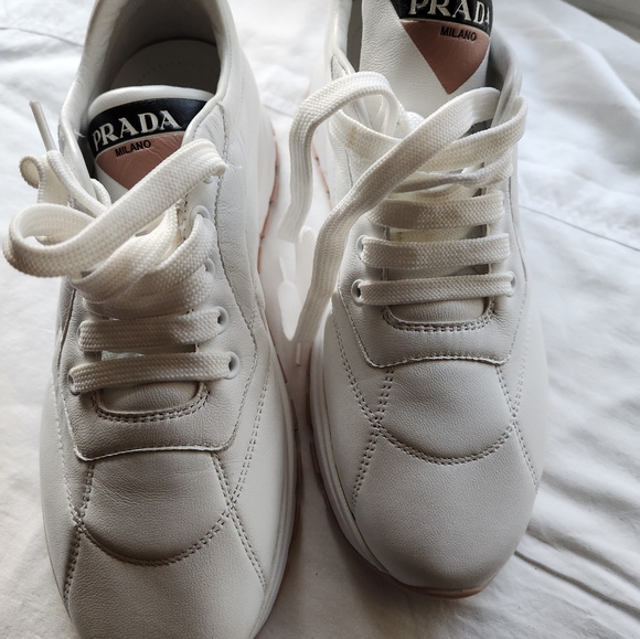 Prada | Shoes | Prada Logo Leather Sneakers Bnib 75 | Poshmark